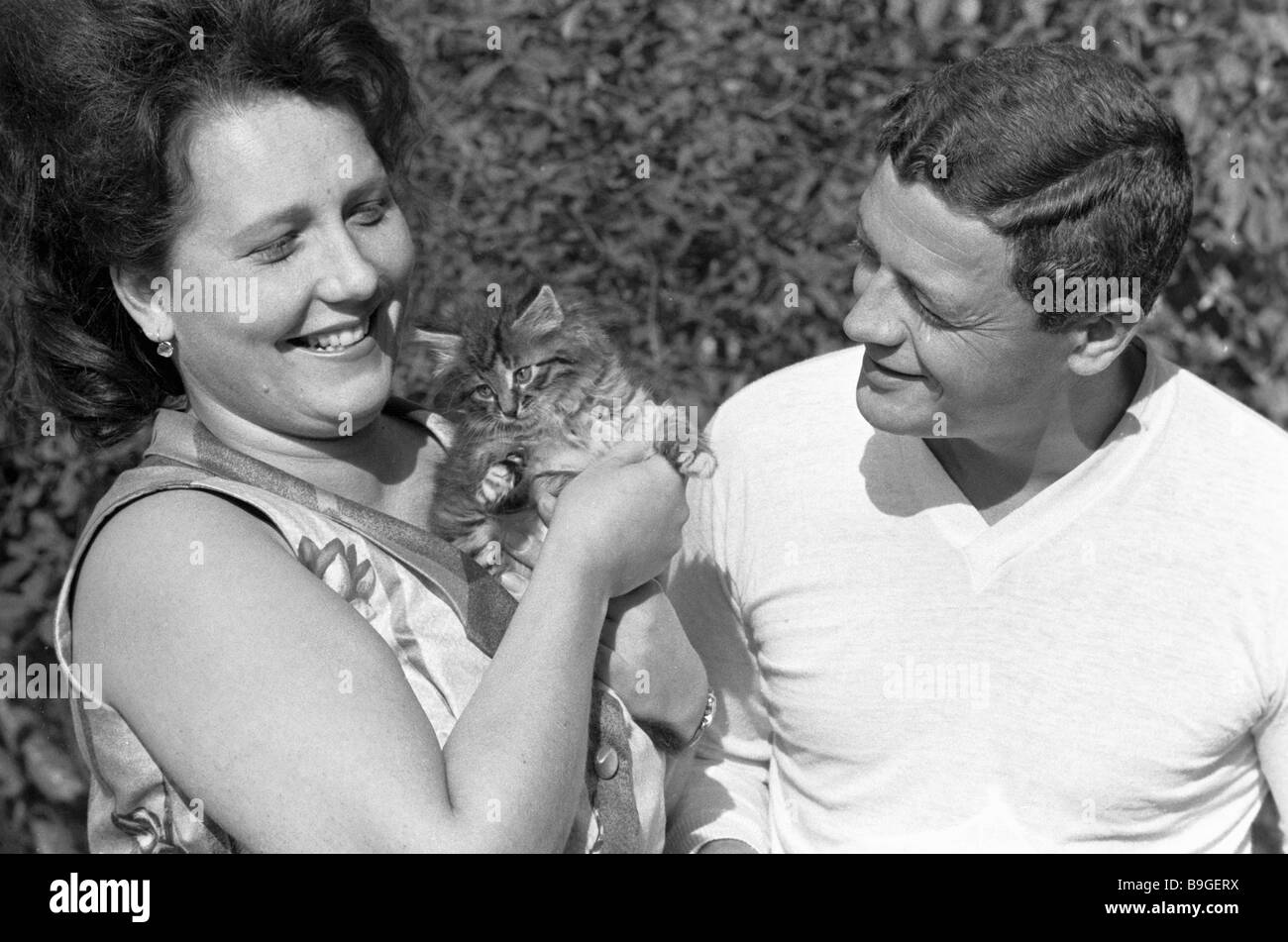 Cosmonaut Vladislav Volkov right with wife Lyudmila left and a pussycat ...