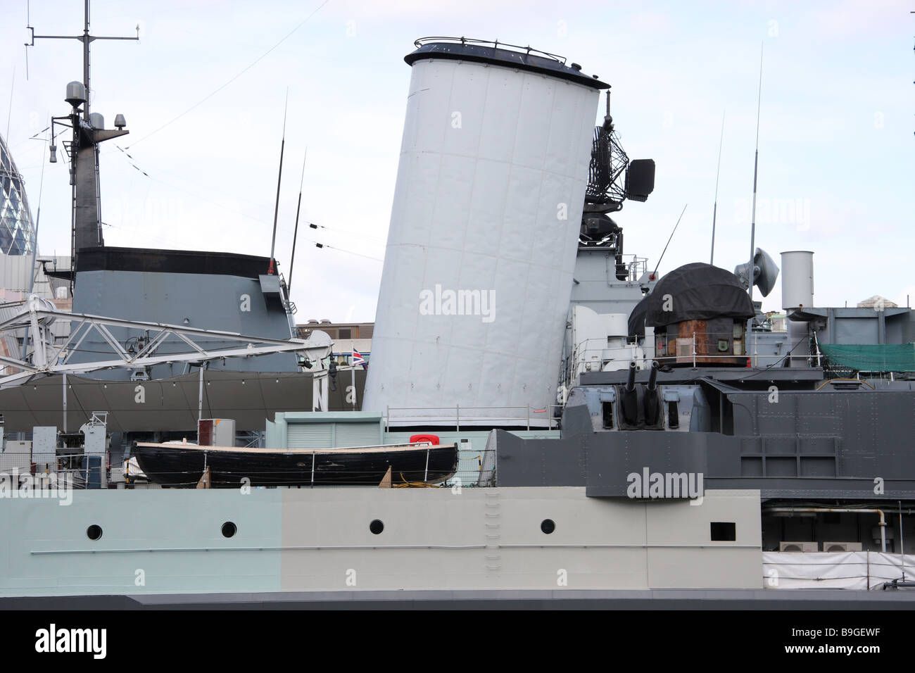 london england uk hms belfast warship ww2 funnel battleship navy naval ...