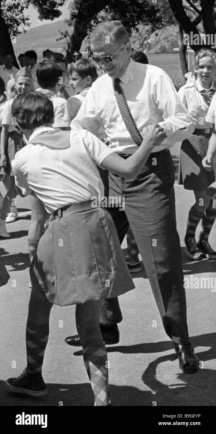 US astronaut Frank Borman visiting the Artek Pioneer camp during his ...