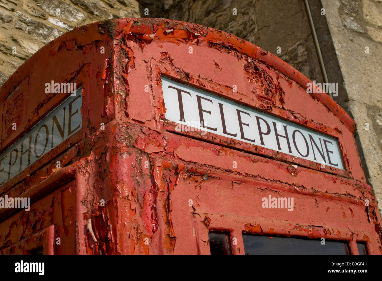 Old and rusty red telephone box in Wolverton, near Bath Stock Photo - Alamy
