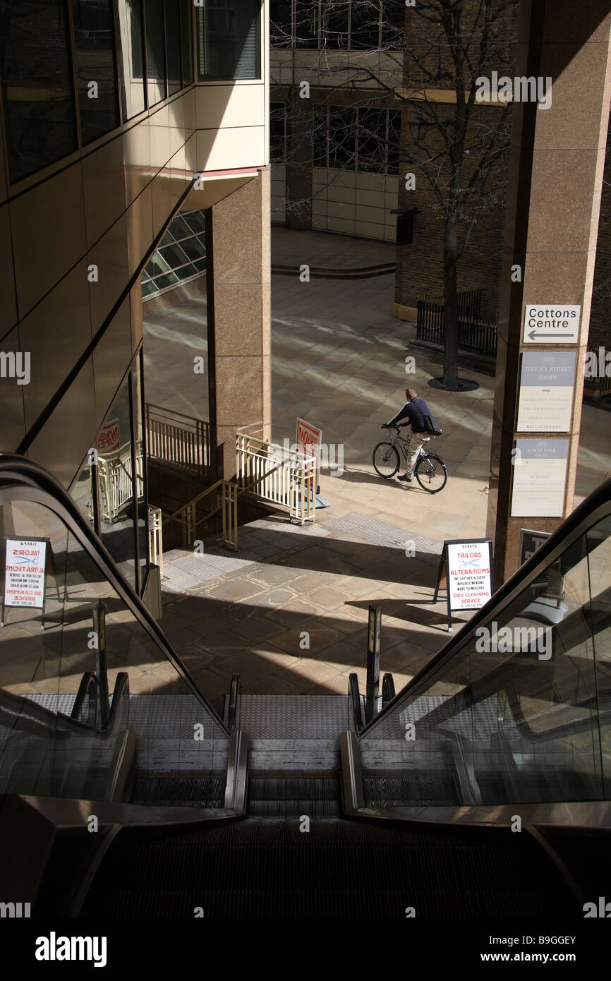 london bridge england uk escalators modern architecture cyclist Stock ...