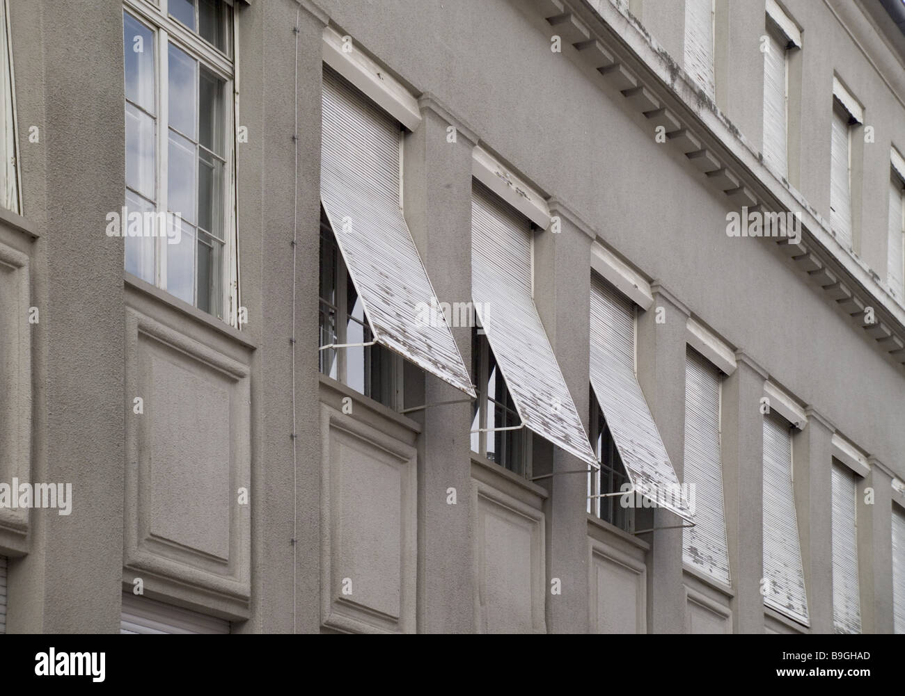 Buildings facade windows venetian blinds old gray detail Stock Photo ...