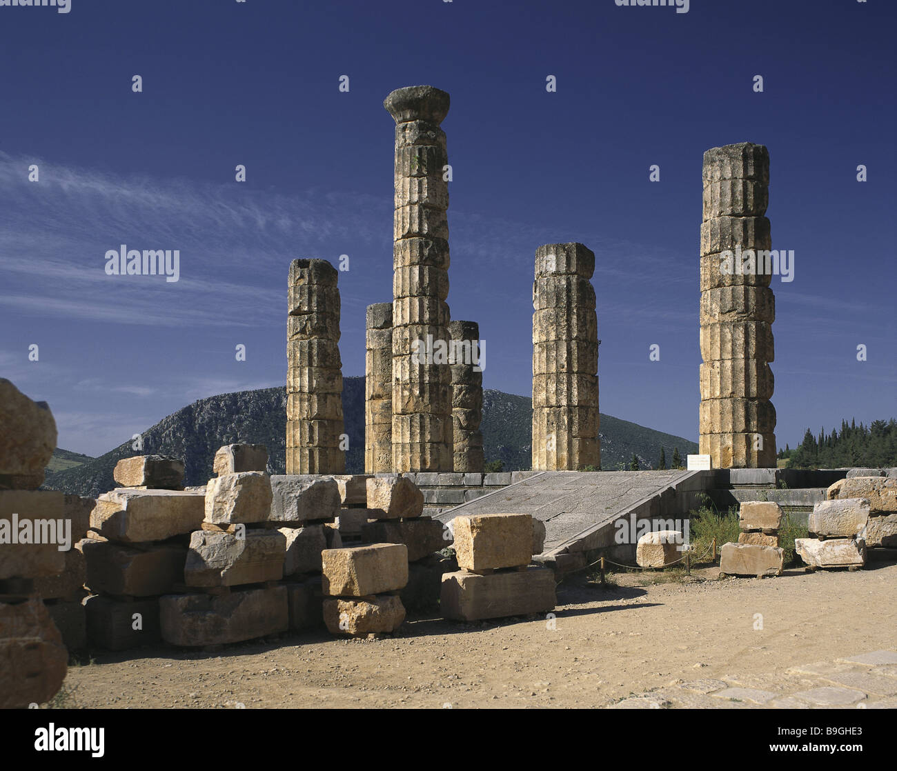 Greece Phokis Parnass-mountains Delphi Apollon-temple mountains Parnass ...