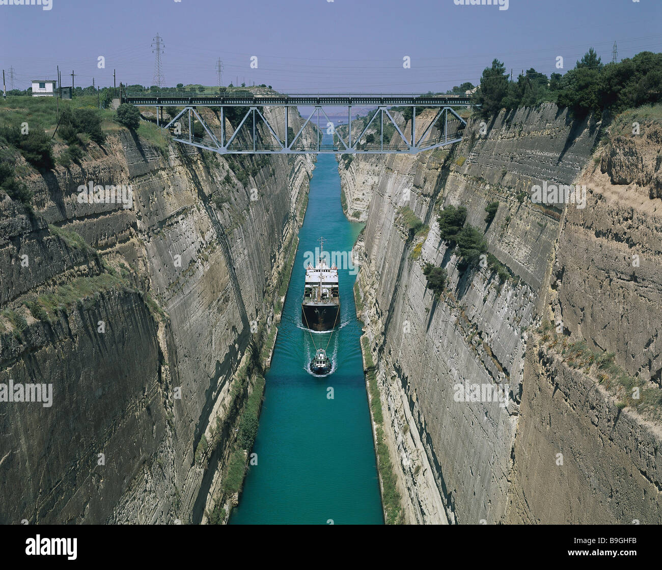 Greece canal of Corinth ship pilot-boat shipping waterway connection ...