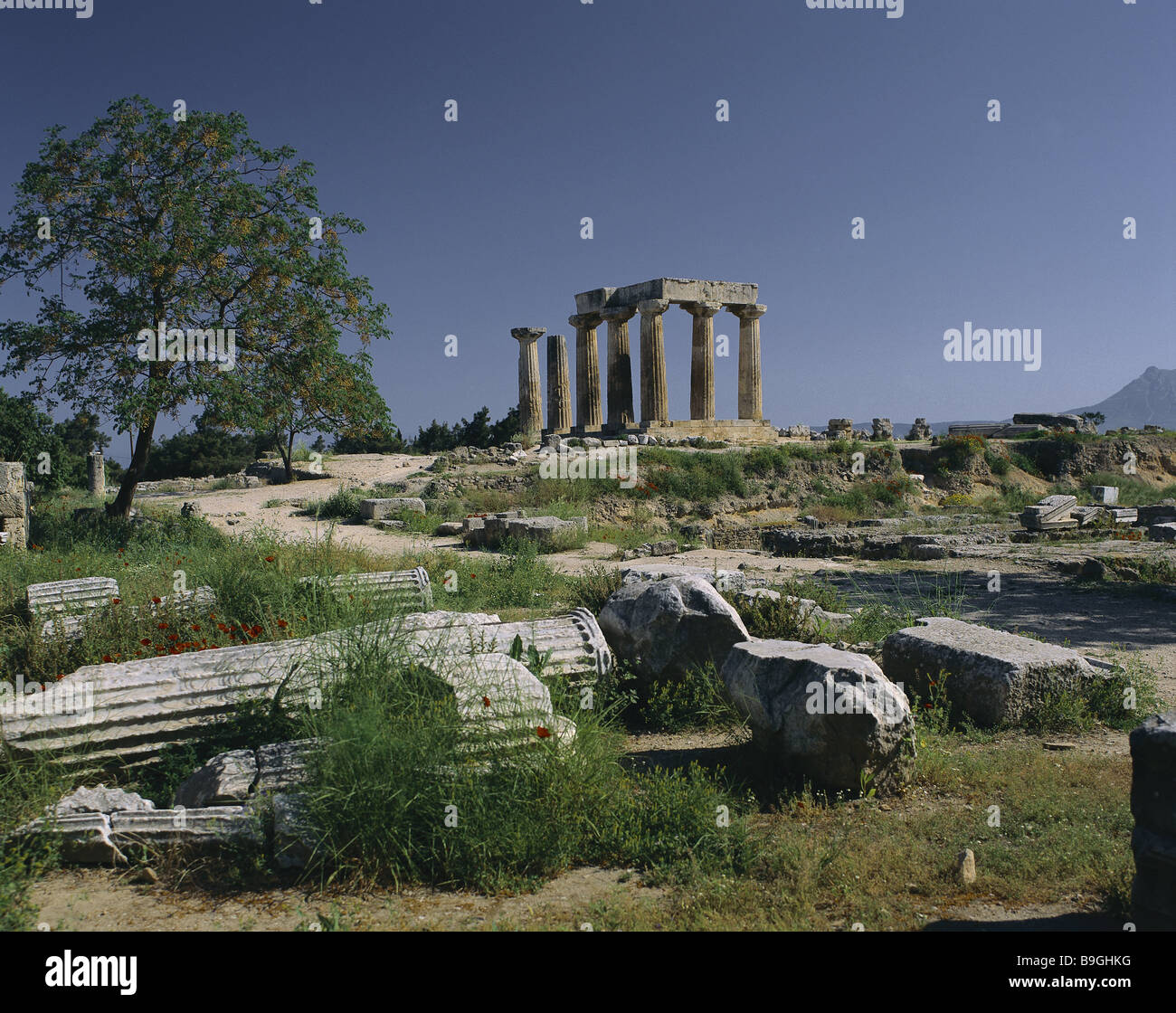 Greece peninsula Peloponnes alt-corinth Apollontemple ruin columns ...