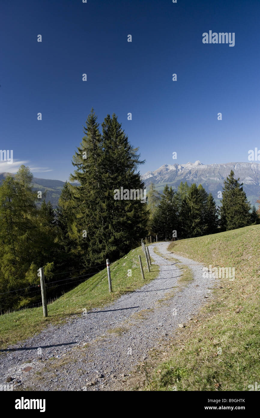 Principality Liechtenstein Vaduz mountains forest-street Alps alpine ...