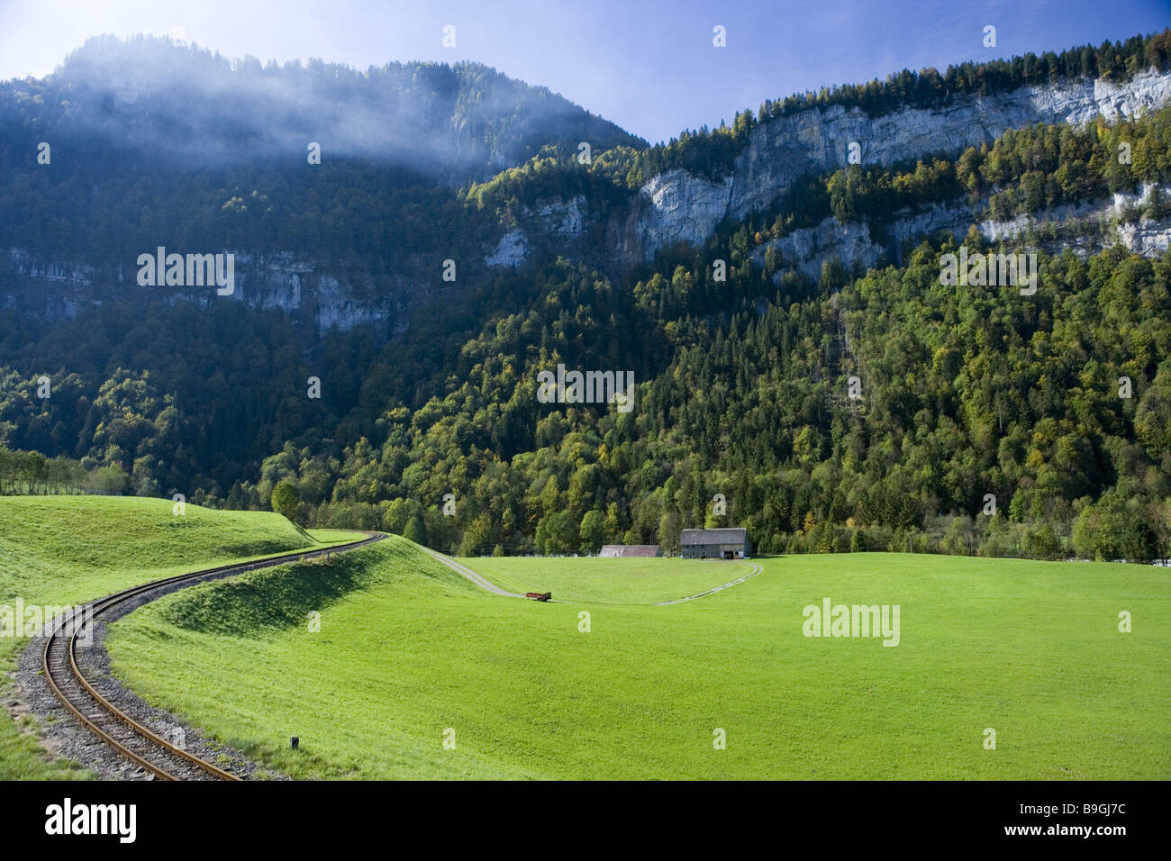 Austria Vorarlberg Bregenzer Forest Bezau mountain-meadow railroad ...
