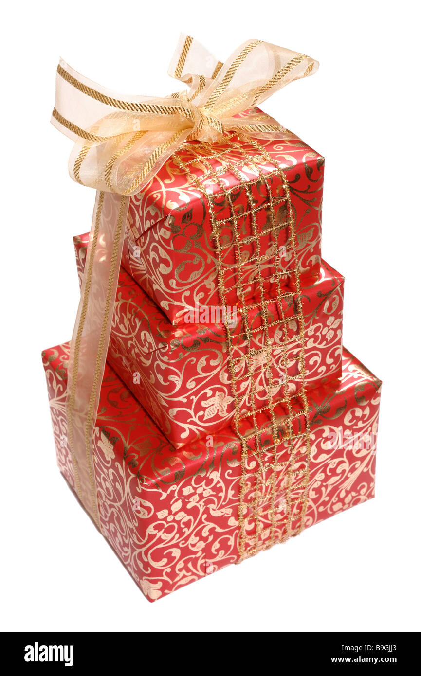 Three gift wrapped parcels Stock Photo - Alamy