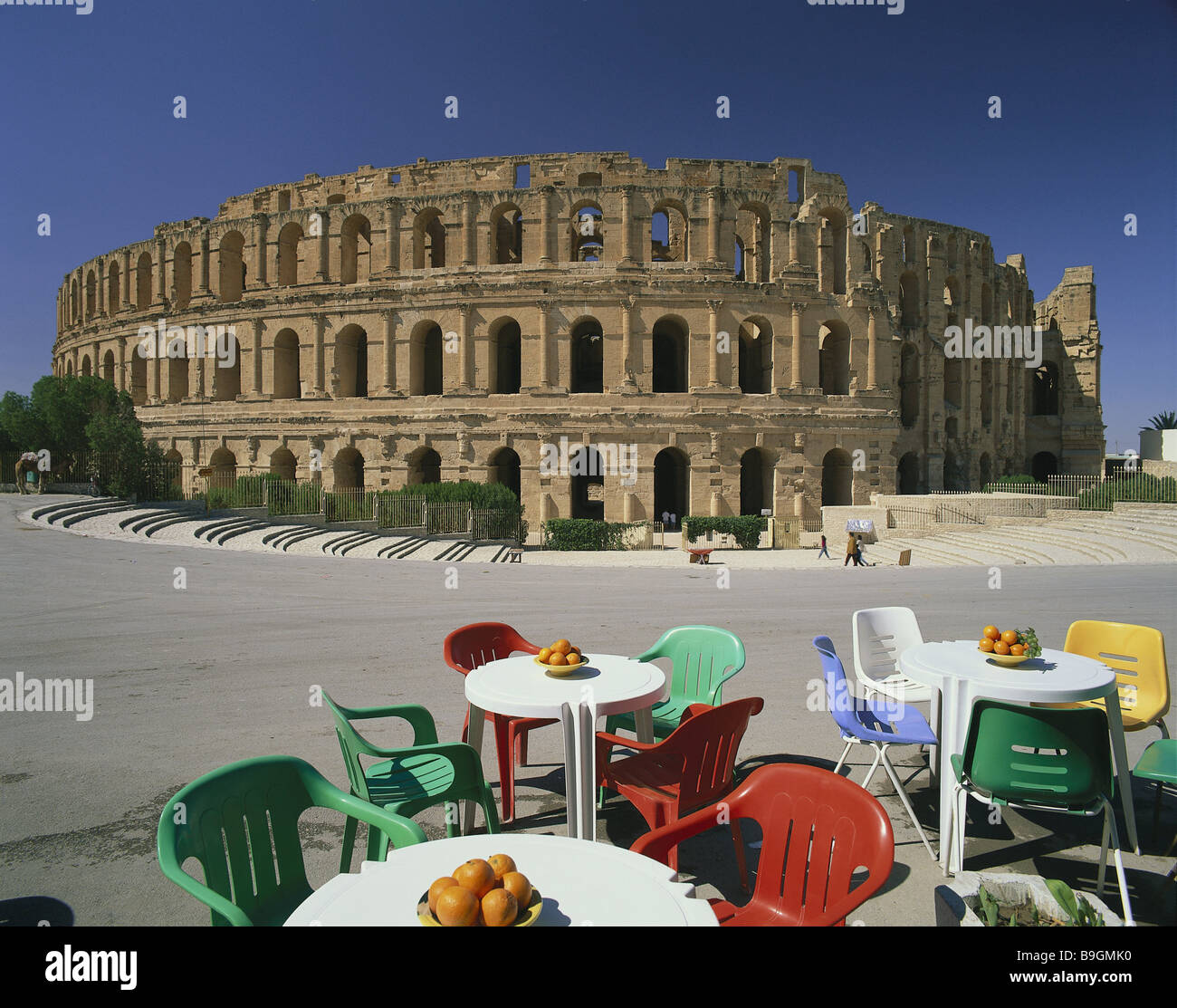 North-Africa Tunisia El Djem amphitheater cafe Africa Maghreb-countries ...