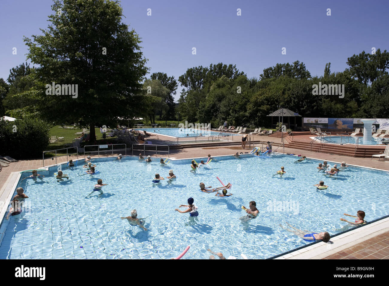 Germany Bavaria Bad Birnbach red-valley Terme outside-basins swimmers ...