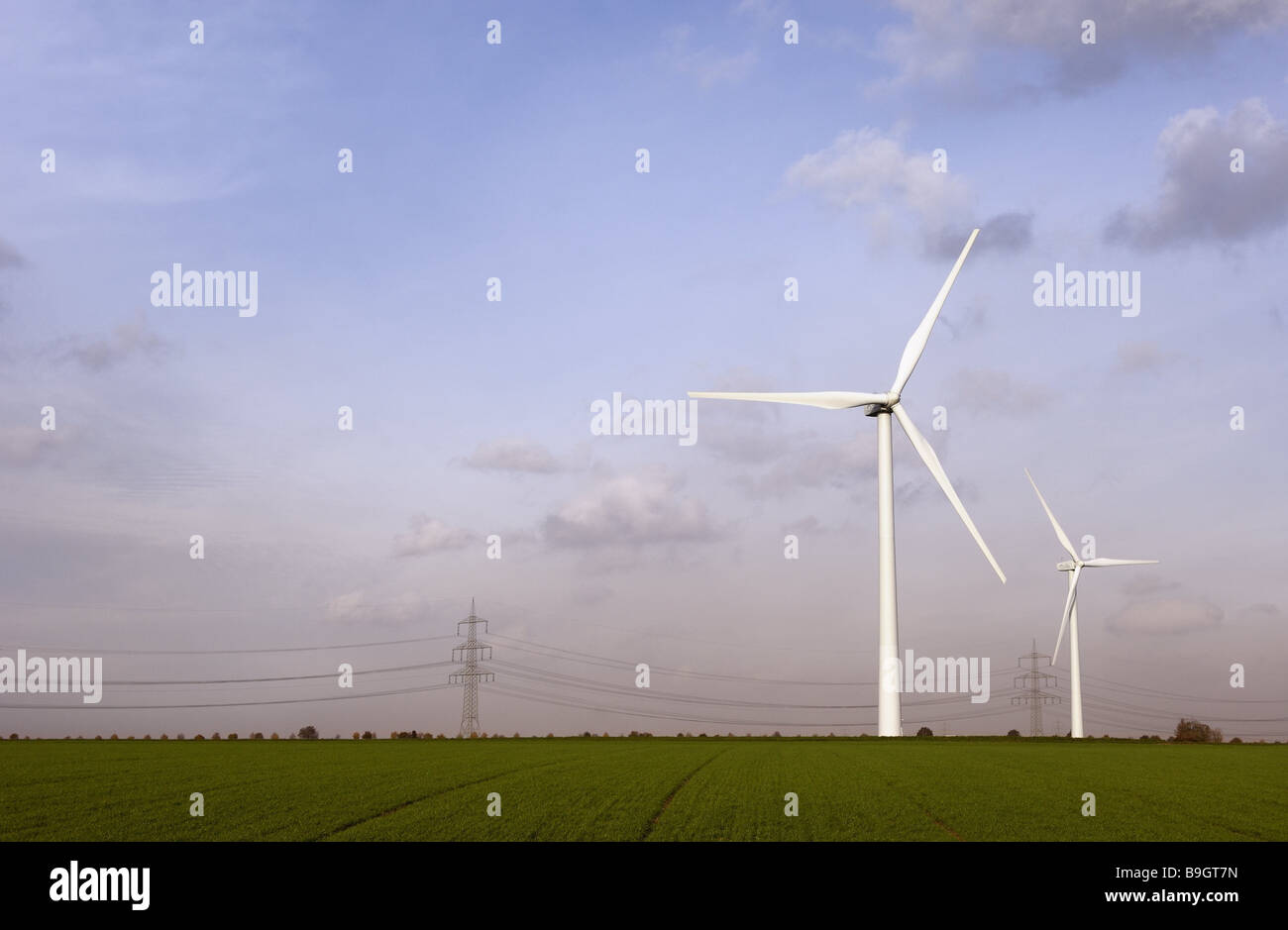 Field-landscape wind-wheels pylons wind-park wind energy plant wind ...