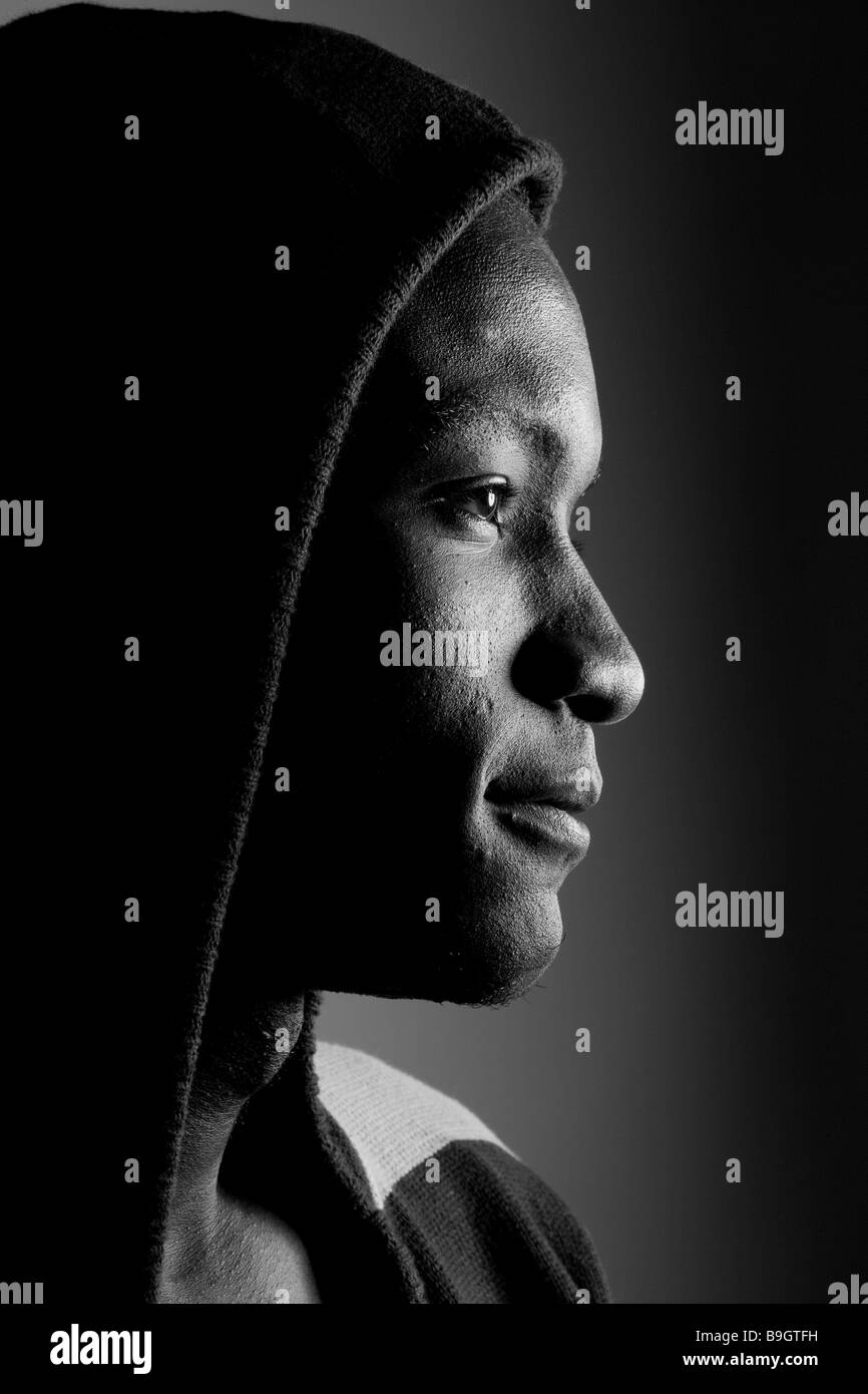 Man people colored young hoody side-portrait s/w series people teenager ...