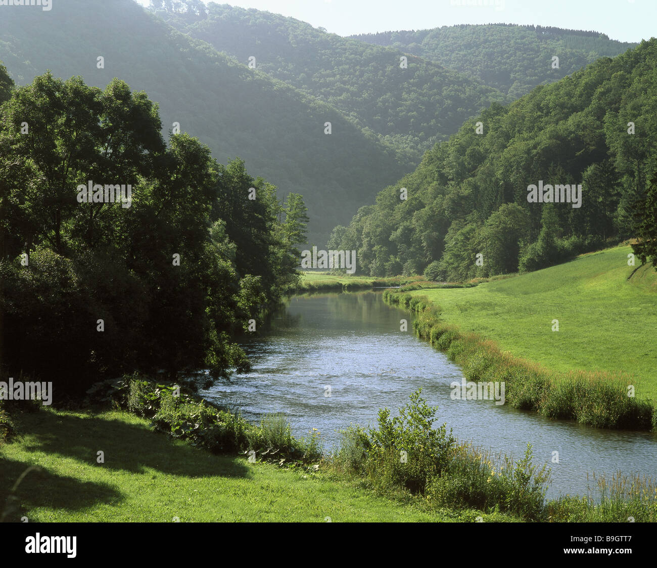 Luxembourg sour-valley landscape river summer mountain scenery ...