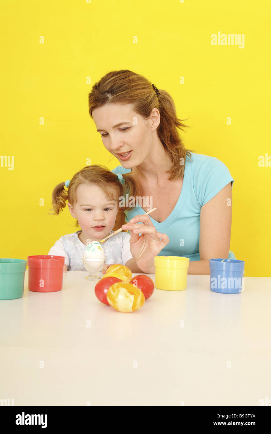 Easter child girl mother eggs studio paints 2-3 years 30-40 years ...