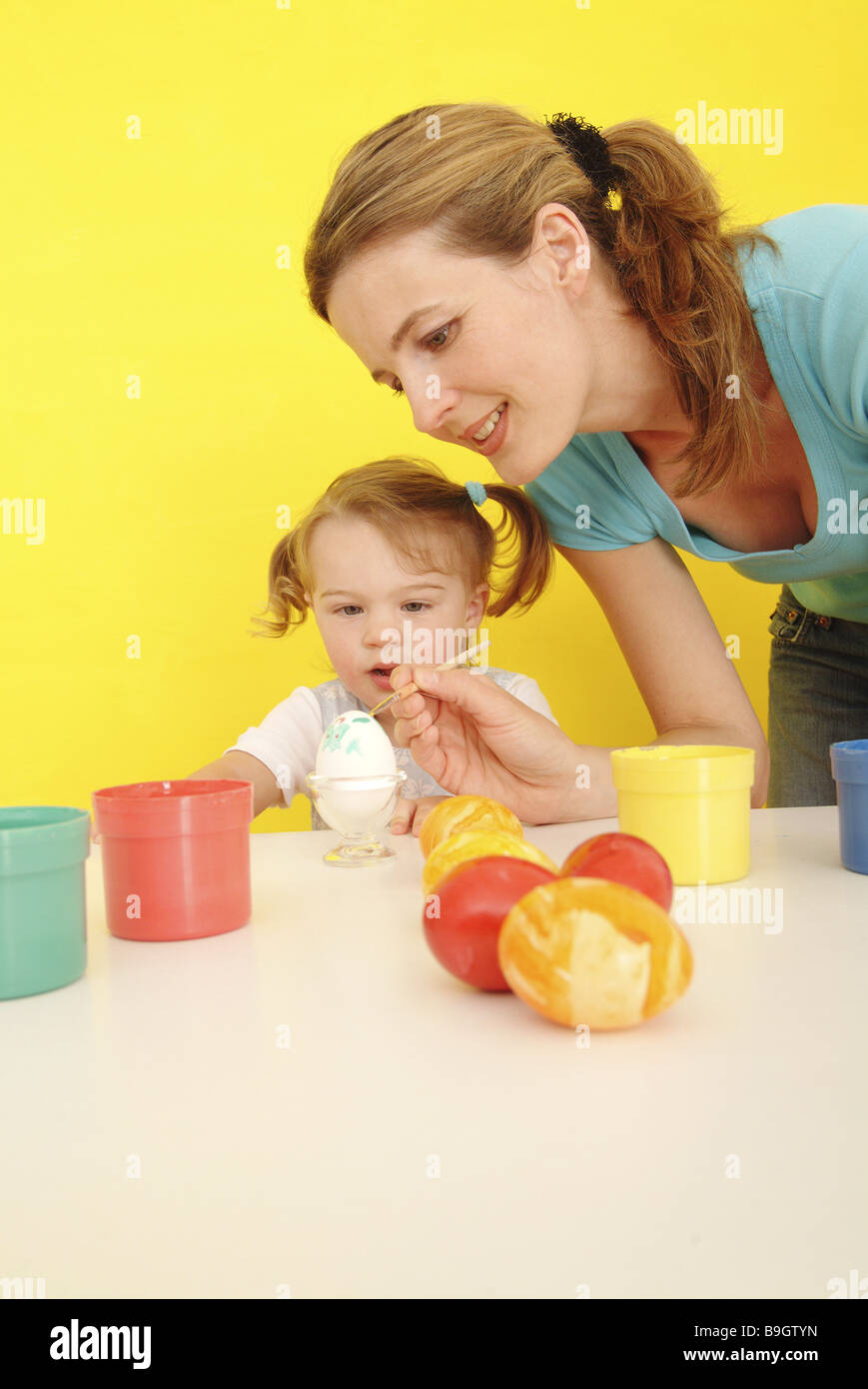 Easter child girl mother eggs studio paints 2-3 years 30-40 years ...