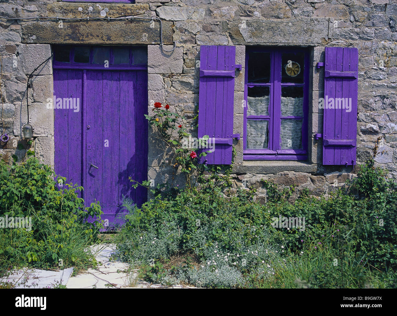 France Brittany stone-house facade detail house residence quarrystone ...