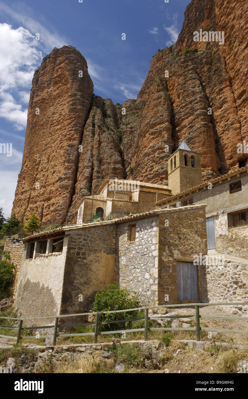 spain Aragón Riglos rock-formation Mallos de Riglos church Europe ...