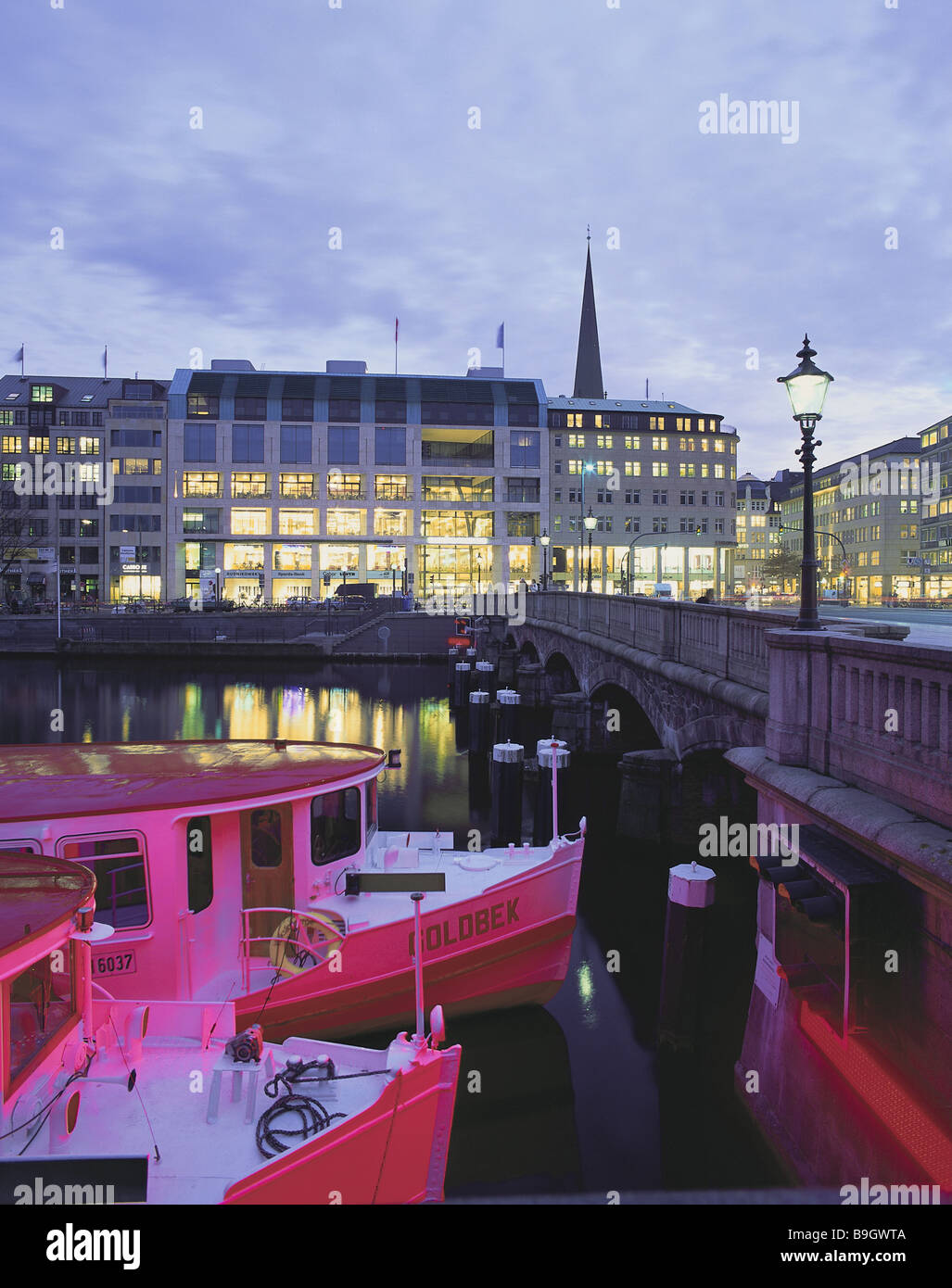 Germany Hamburg Ballin-dam Inner Alster harbor ships twilight Northern ...