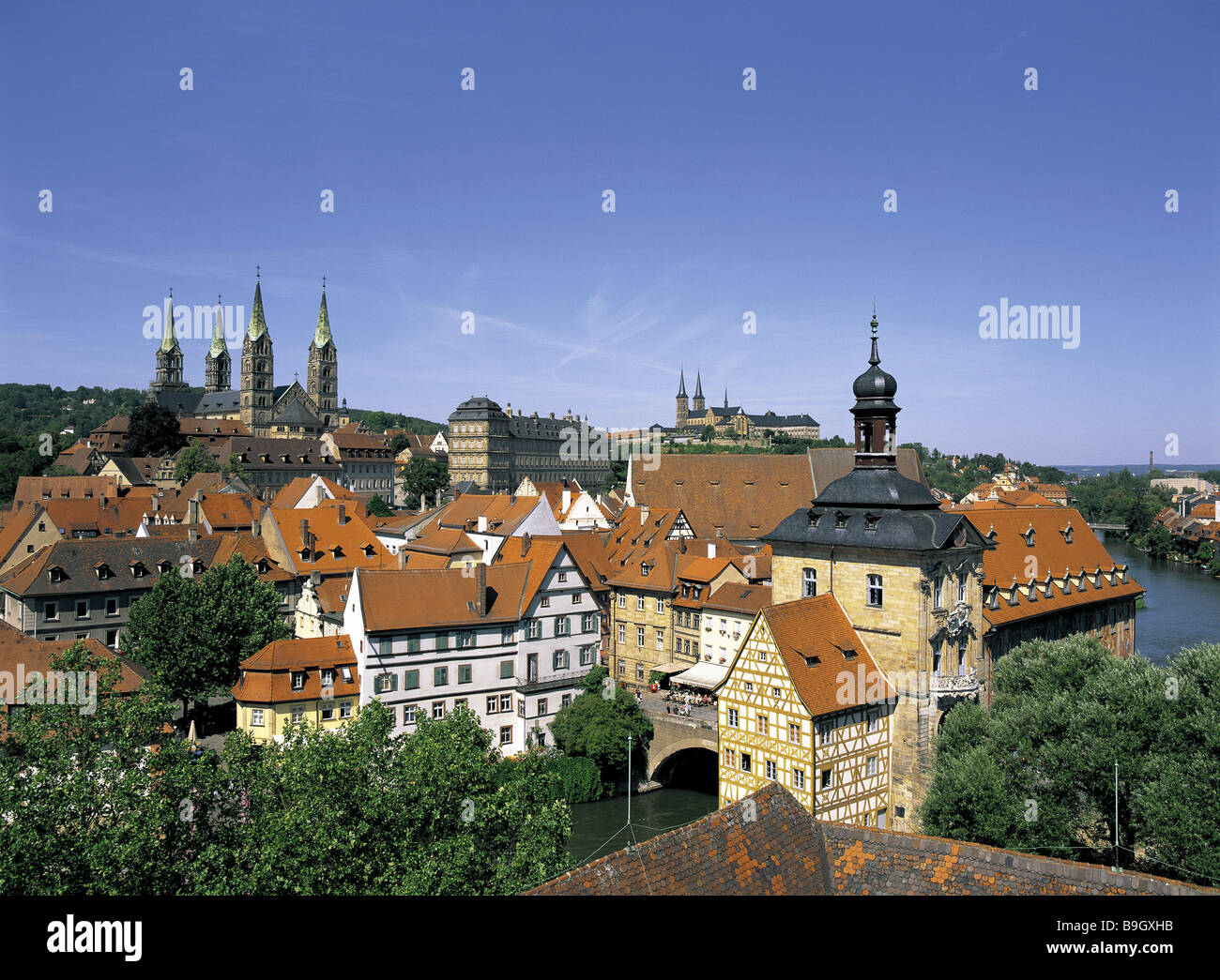 Germany Bavaria Bamberg city view Old town hall church Upper-franc ...