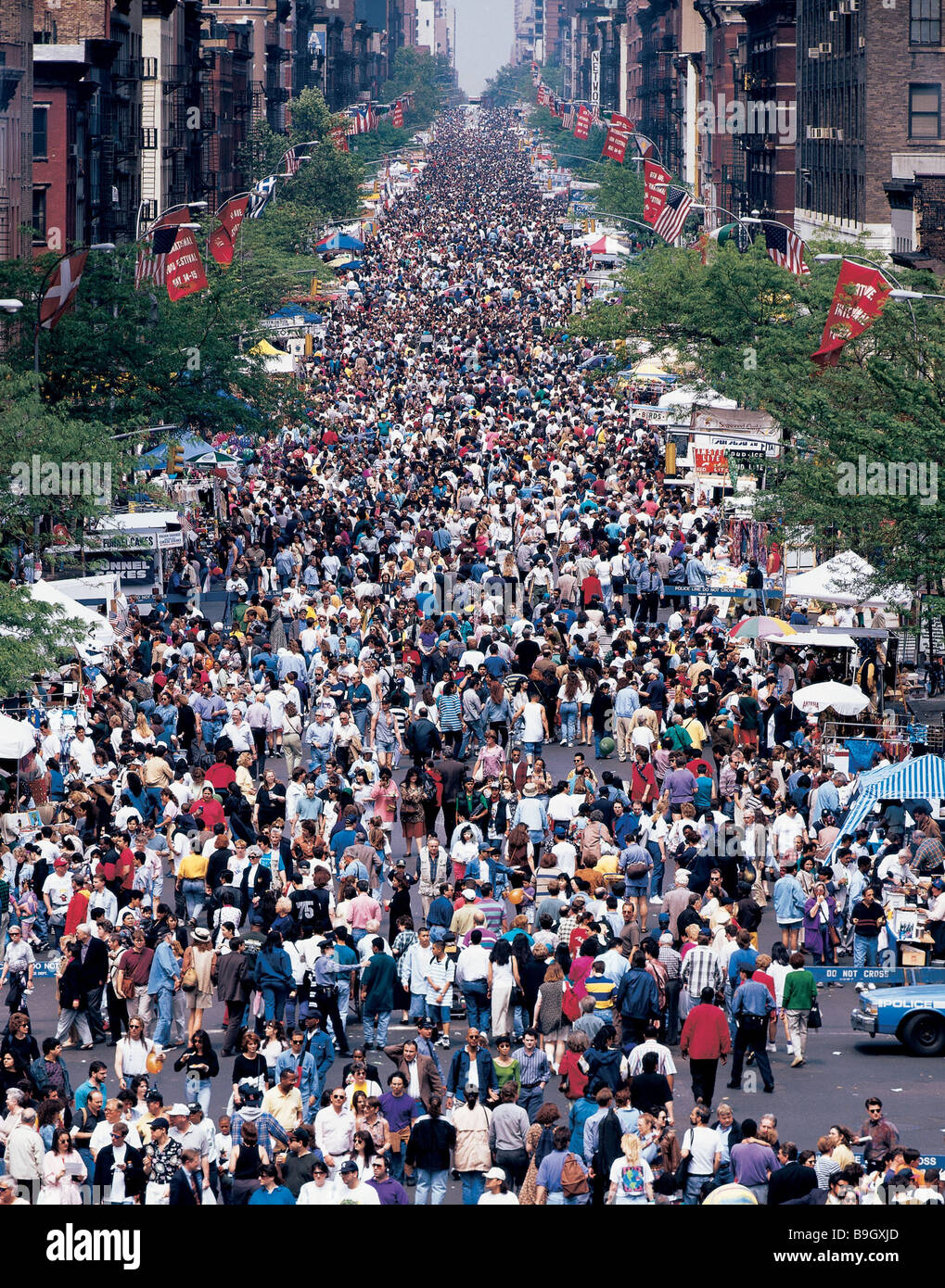 usa New York city Manhattan 9th Ave street-party crowd top view North ...