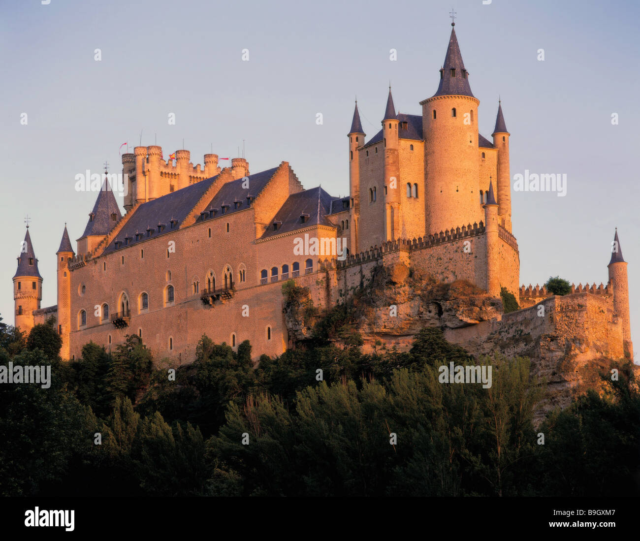 spain Castile and Leon Segovia castle Alcazar dusk Old-Castile rise ...