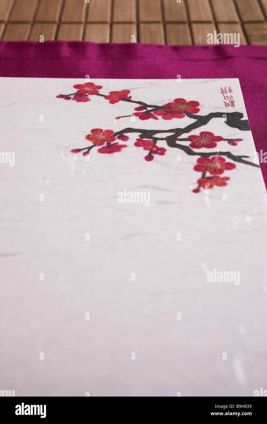 Bamboo-mats postcard Japanese prints motive branch blooming place-set ...