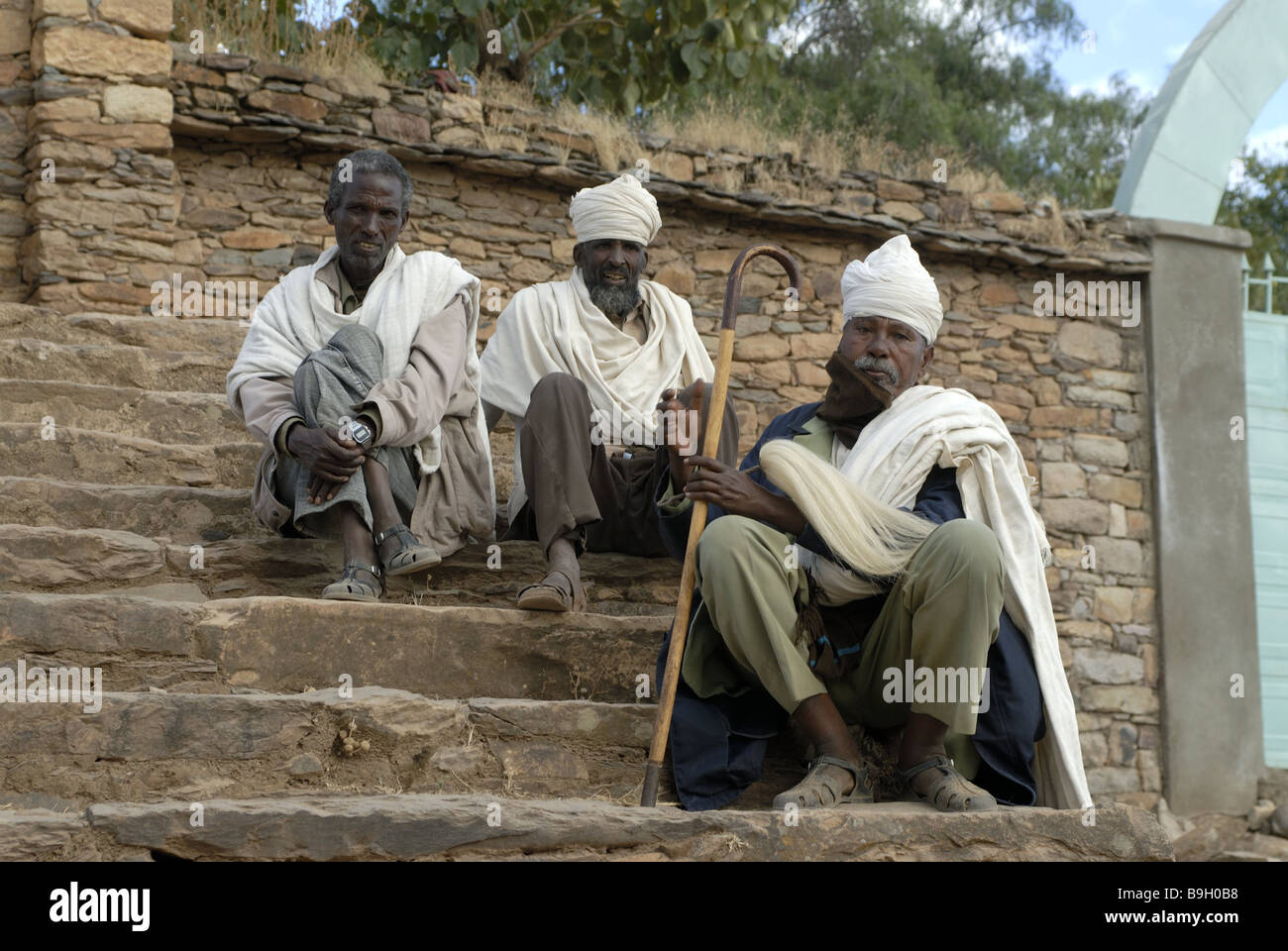 Sits Ethiopia Yahe stone-stairways priests Africa East-Africa people ...