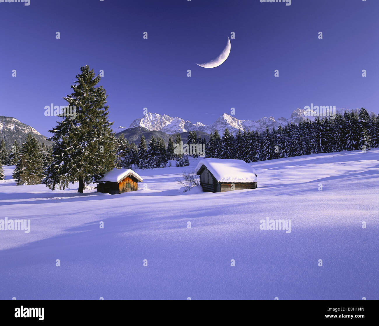 Mountain landscape with crescent moon m hi-res stock photography and ...
