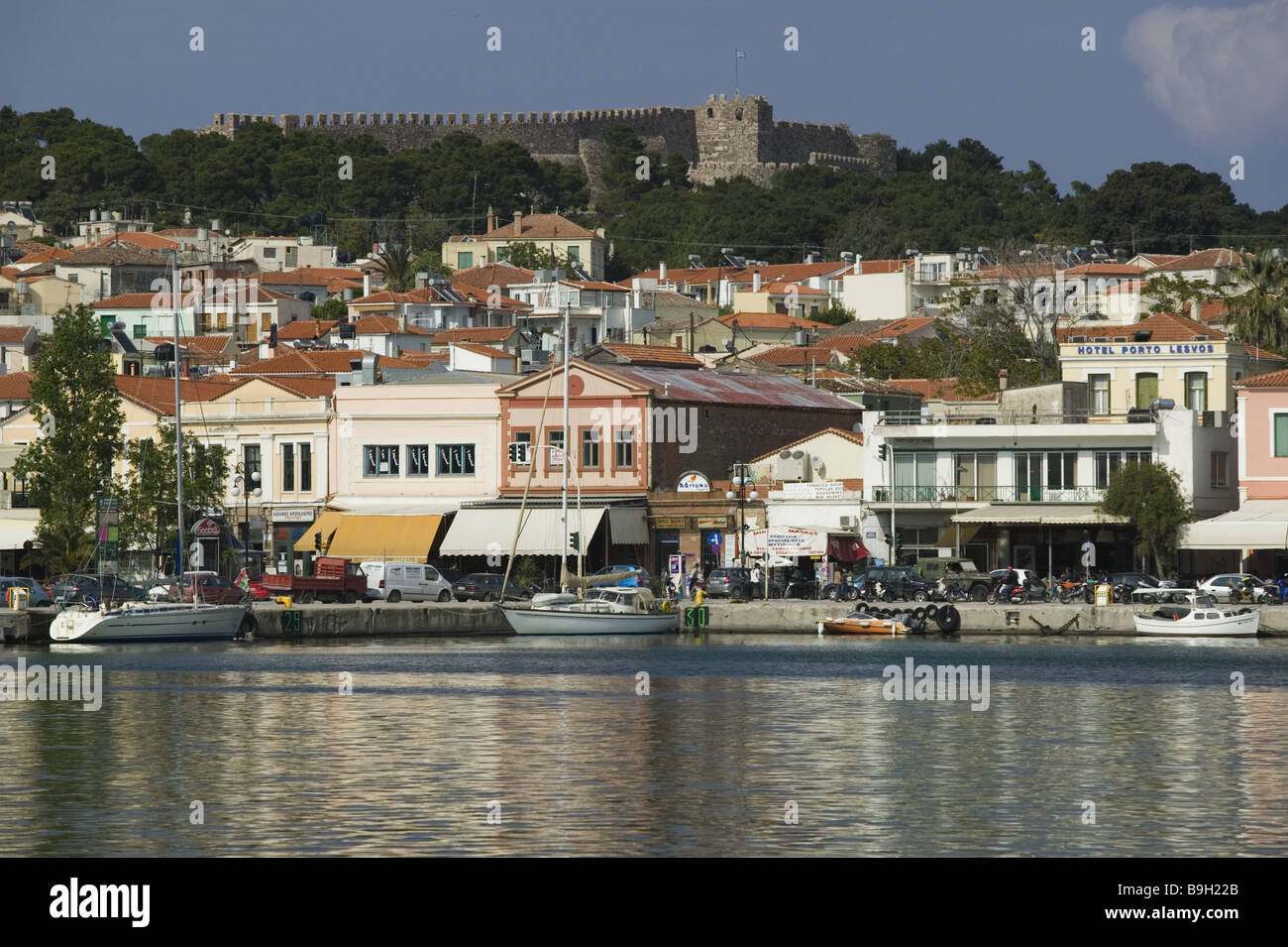 Greece island lesbos Mytilene city view harbor castle Europe ...
