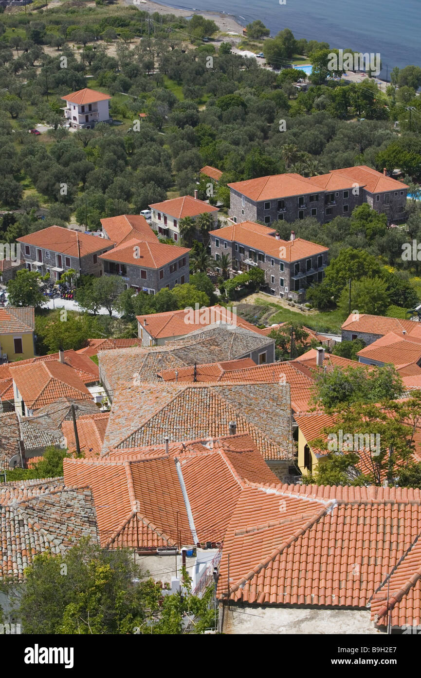 Greece island lesbos Mithymna city-overview house-roofs Europe ...