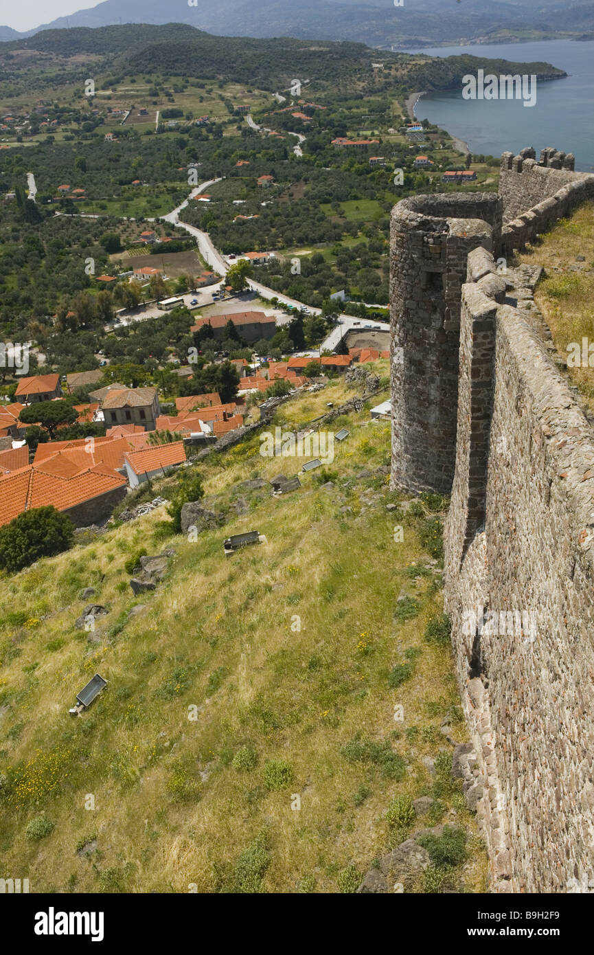 Greece island lesbos Mithymna city-overview castle wall detail Europe ...