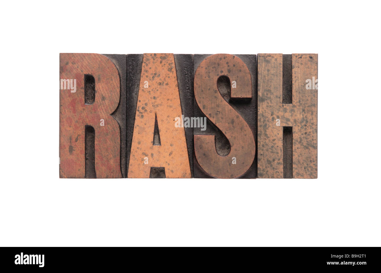 the word 'rash' in old ink-stained wood type Stock Photo - Alamy