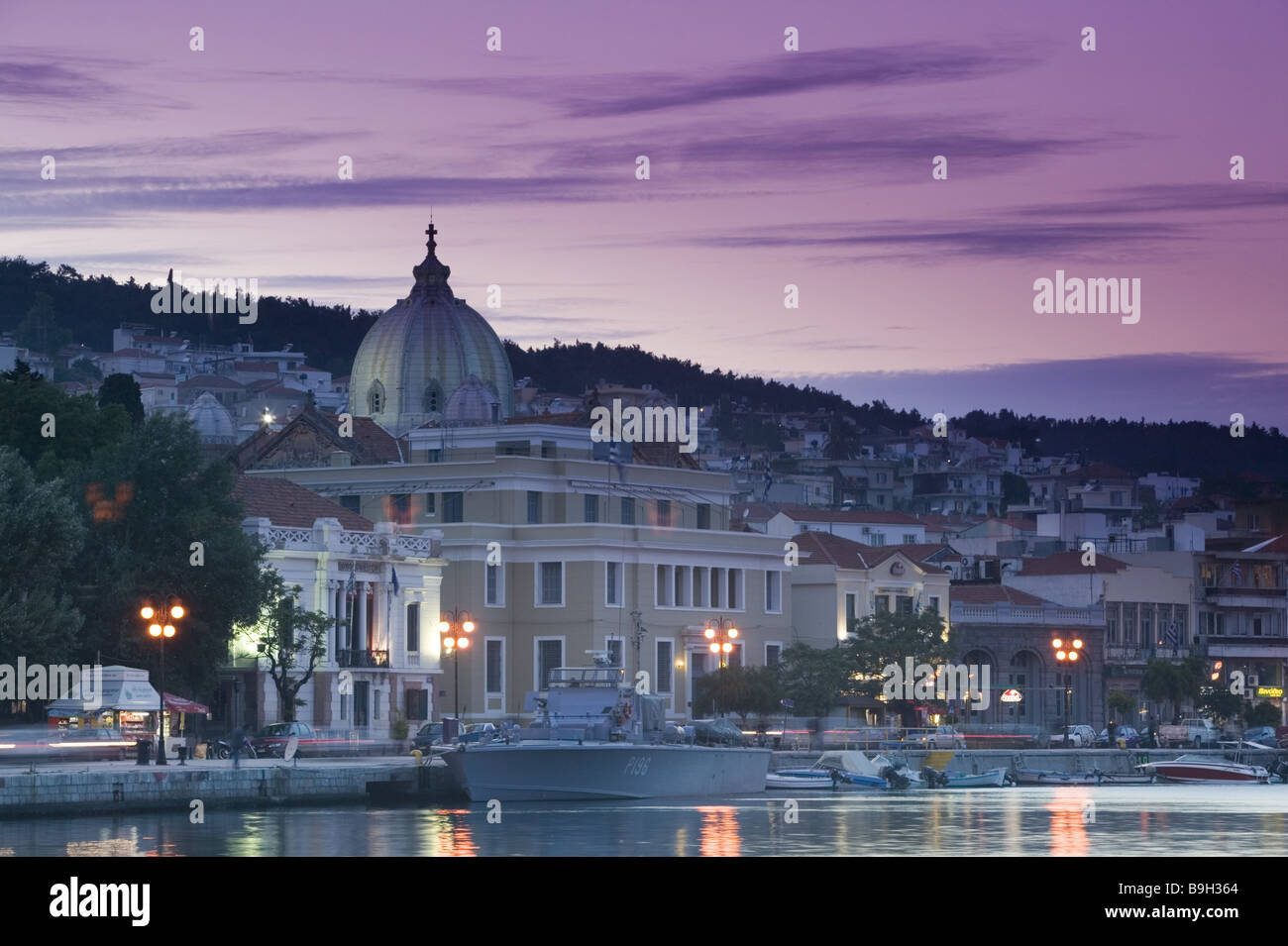 Greece island lesbos Mytilene city view church Agios Therapon evening ...