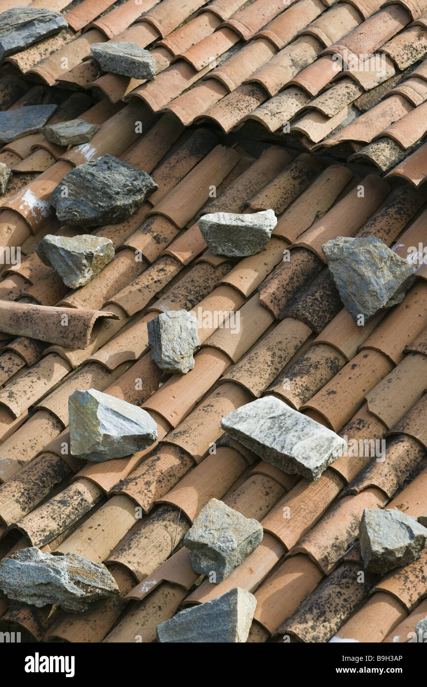 Brick-roof stones detail house house-roof roof roof tiles roof-covering ...