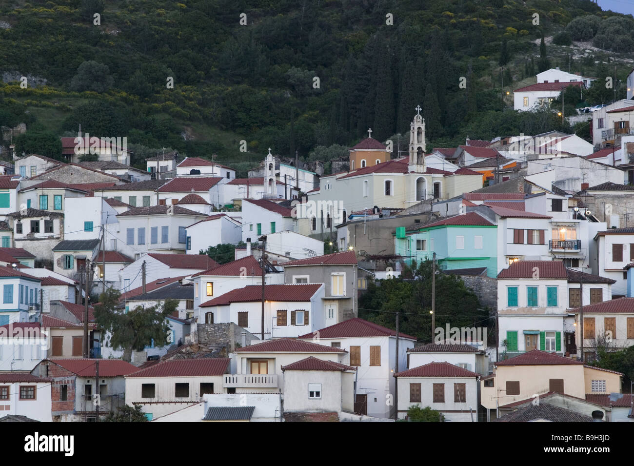 Greece island samos Samos-city city view twilight Europe Mediterranean ...