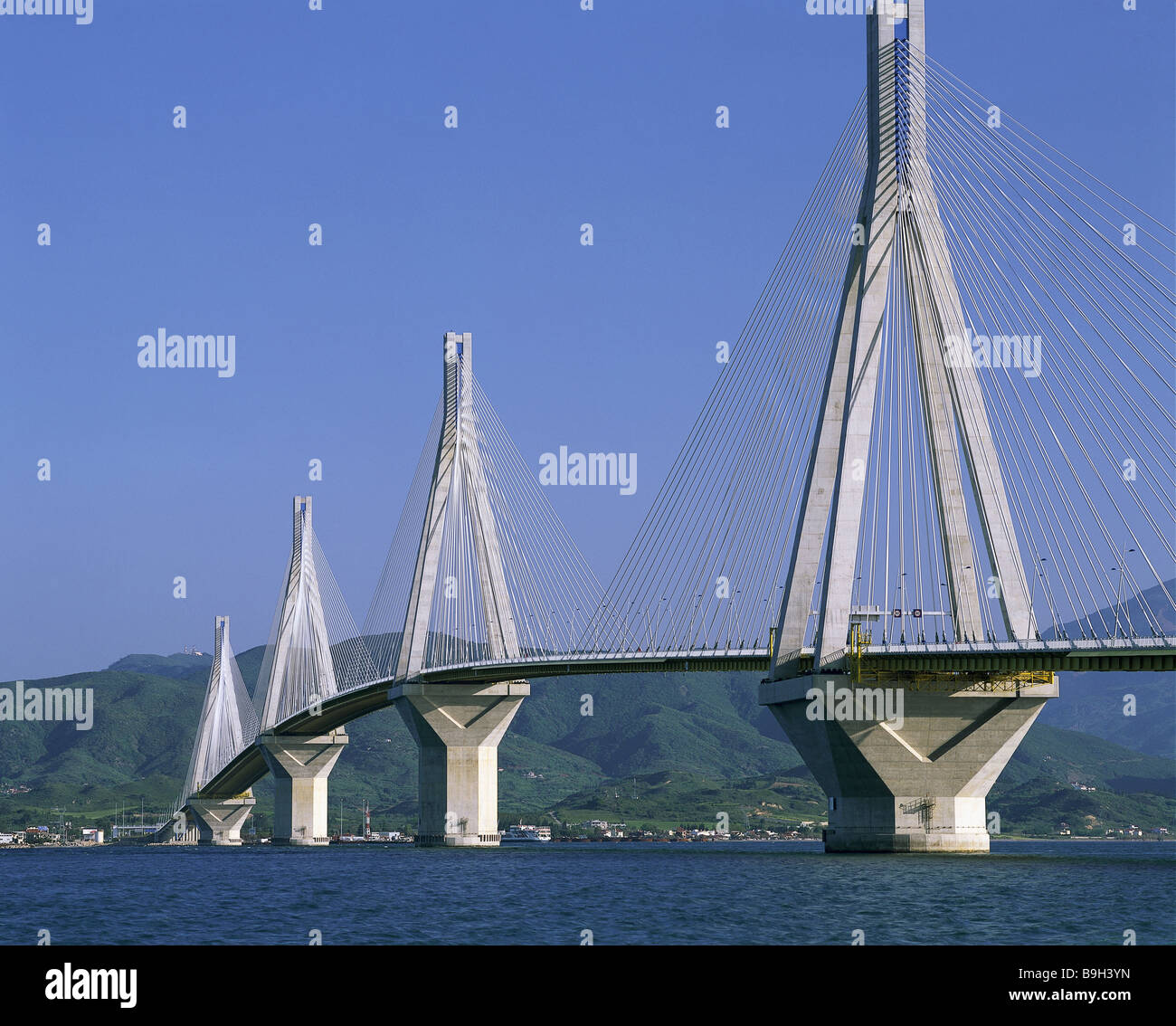 Greece Peloponnes Patras rio-andirrio-bridge sea Mediterranean sight ...