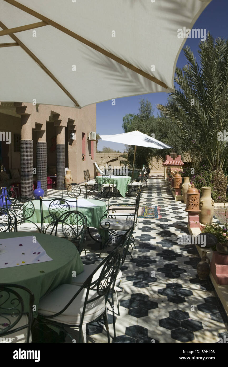 Morocco Tafilalt Rissani hotel Kasbah asmaa garden terraces seat-groups ...