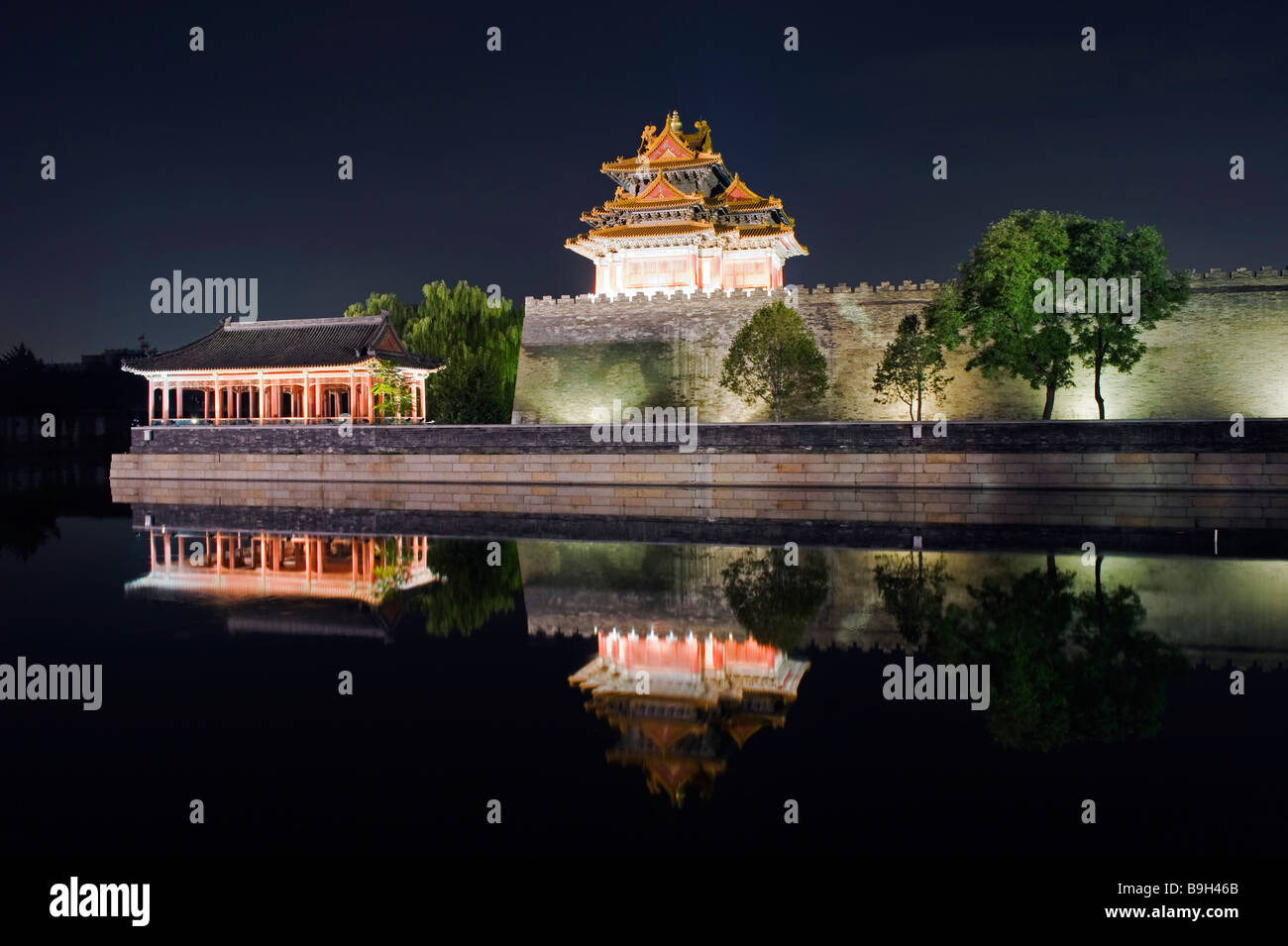 China, Beijing, Forbidden City Palace Museum illuminated at night Stock ...