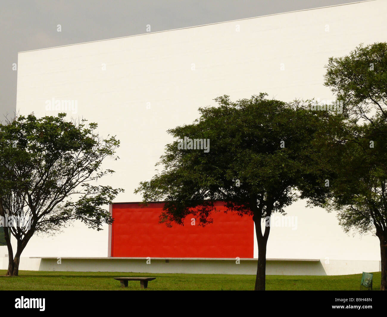 Brazil Sao Paulo buildings facade detail white gate red trees Latin ...
