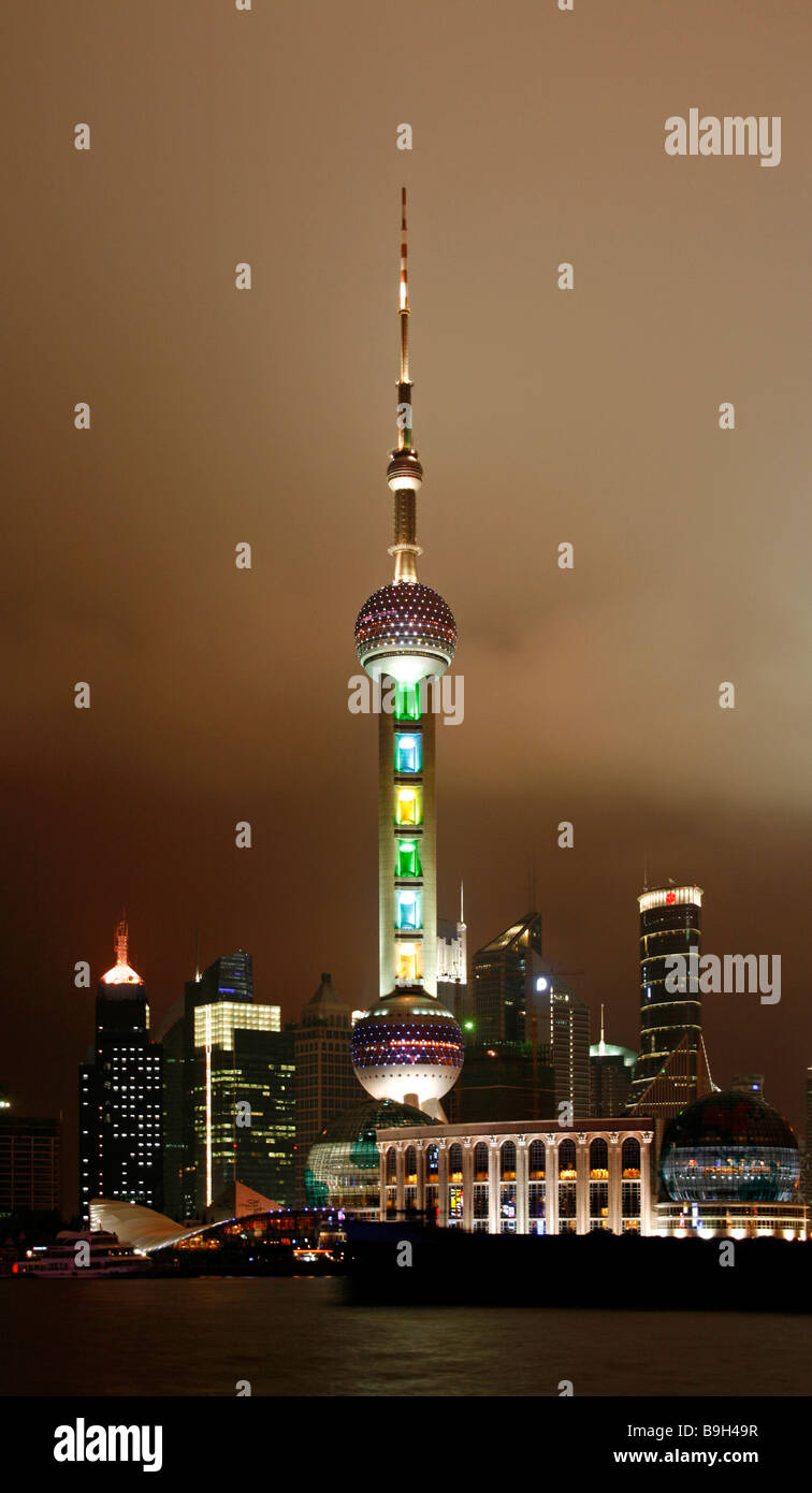 China, Shanghai. The Oriental Pearl Tower in Shanghai seen from the ...