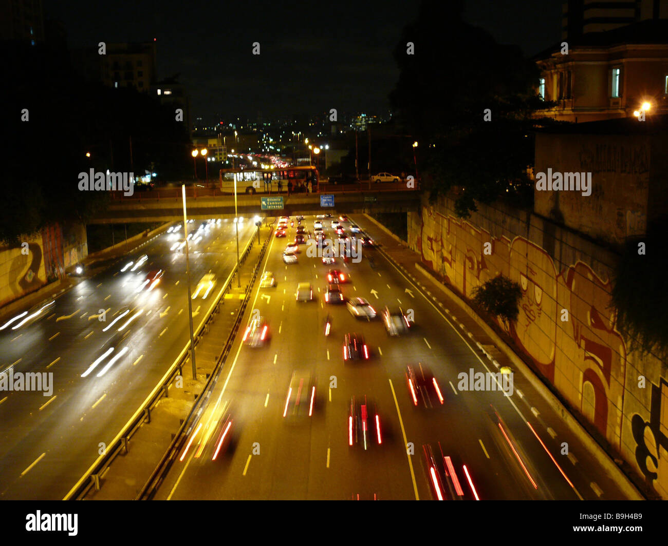 Brazil Sao Paulo city view city highway traffic night Latin America ...