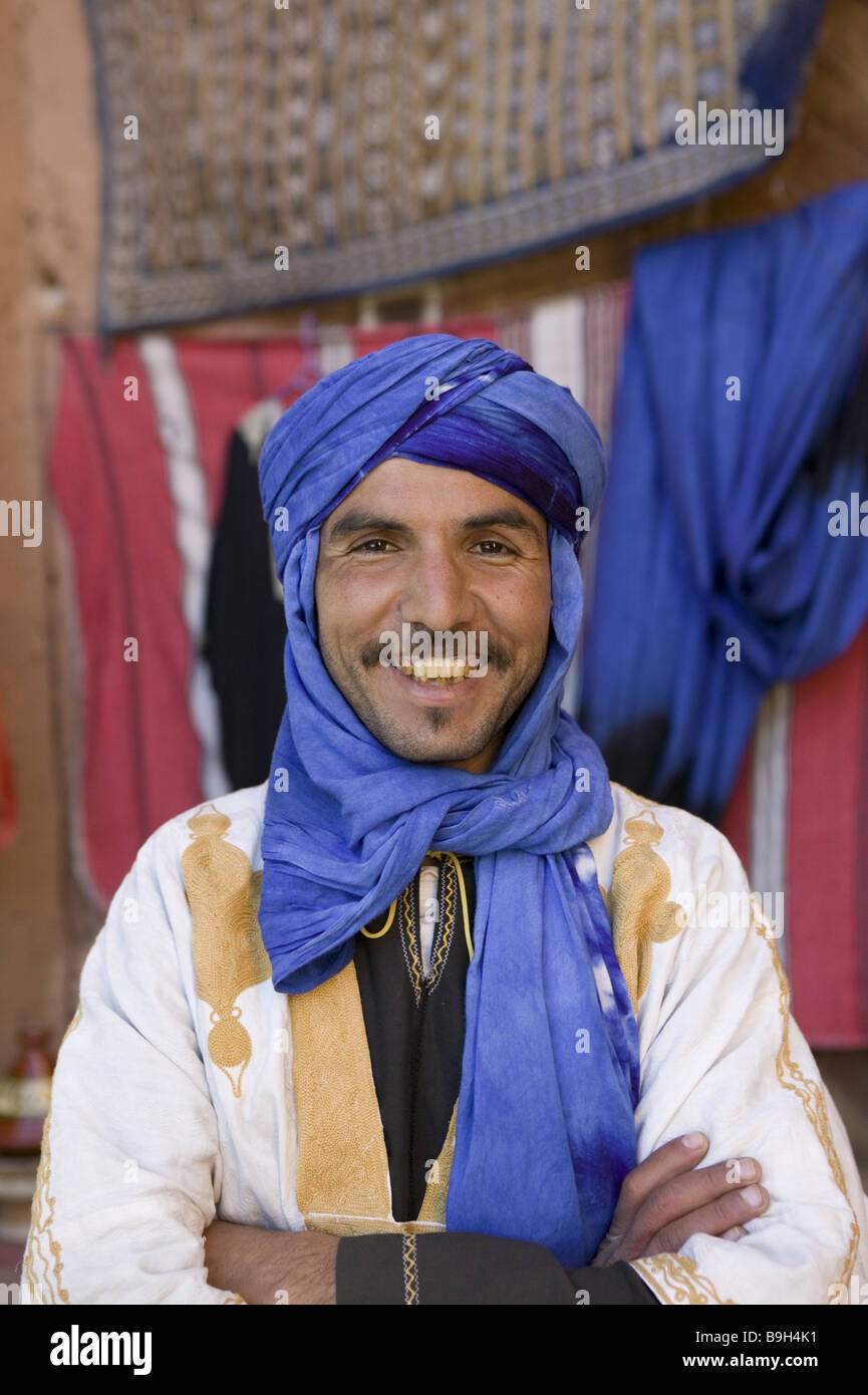 Morocco high atlas Ouarzazate man turban smiling portrait Africa North ...