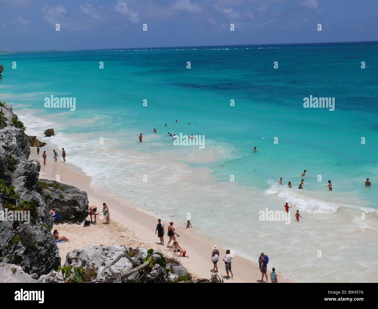 Mexico Yucatan Tulum ruin-place beach tourists lake Latin America coast ...