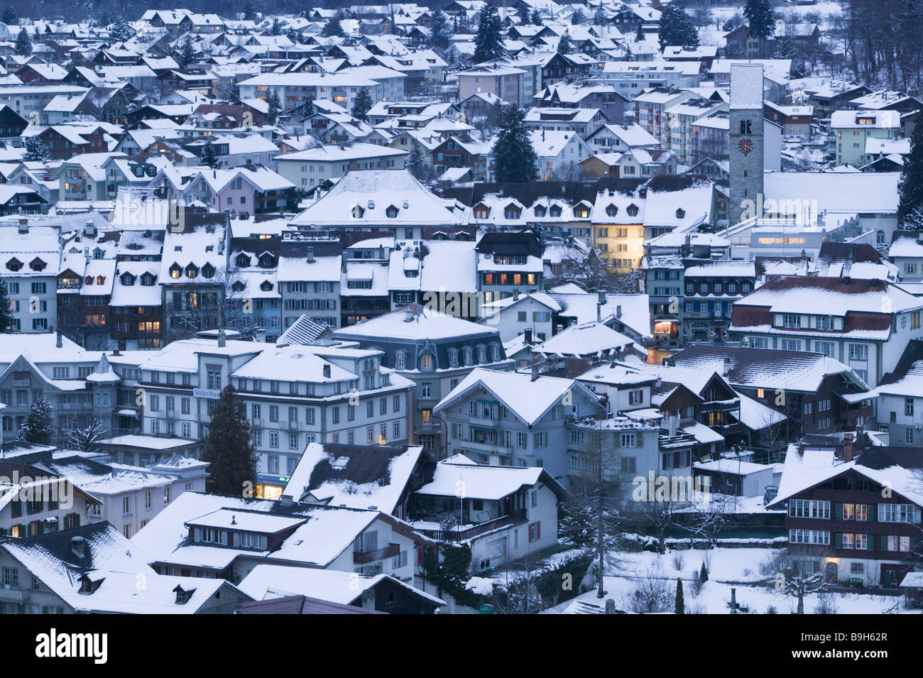 Switzerland Interlaken city-overview winter twilight Bödeli health ...