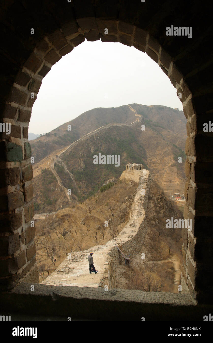 China Peking Chinese wall detail windows view landscape Asia mountains ...