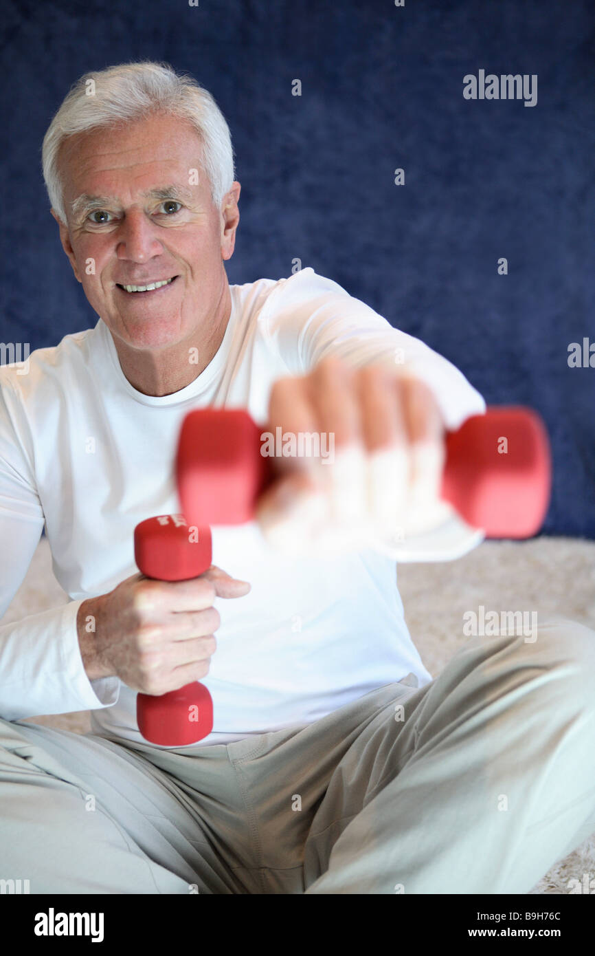 Senior floor short-barbells trains series people seniors man pensioners ...