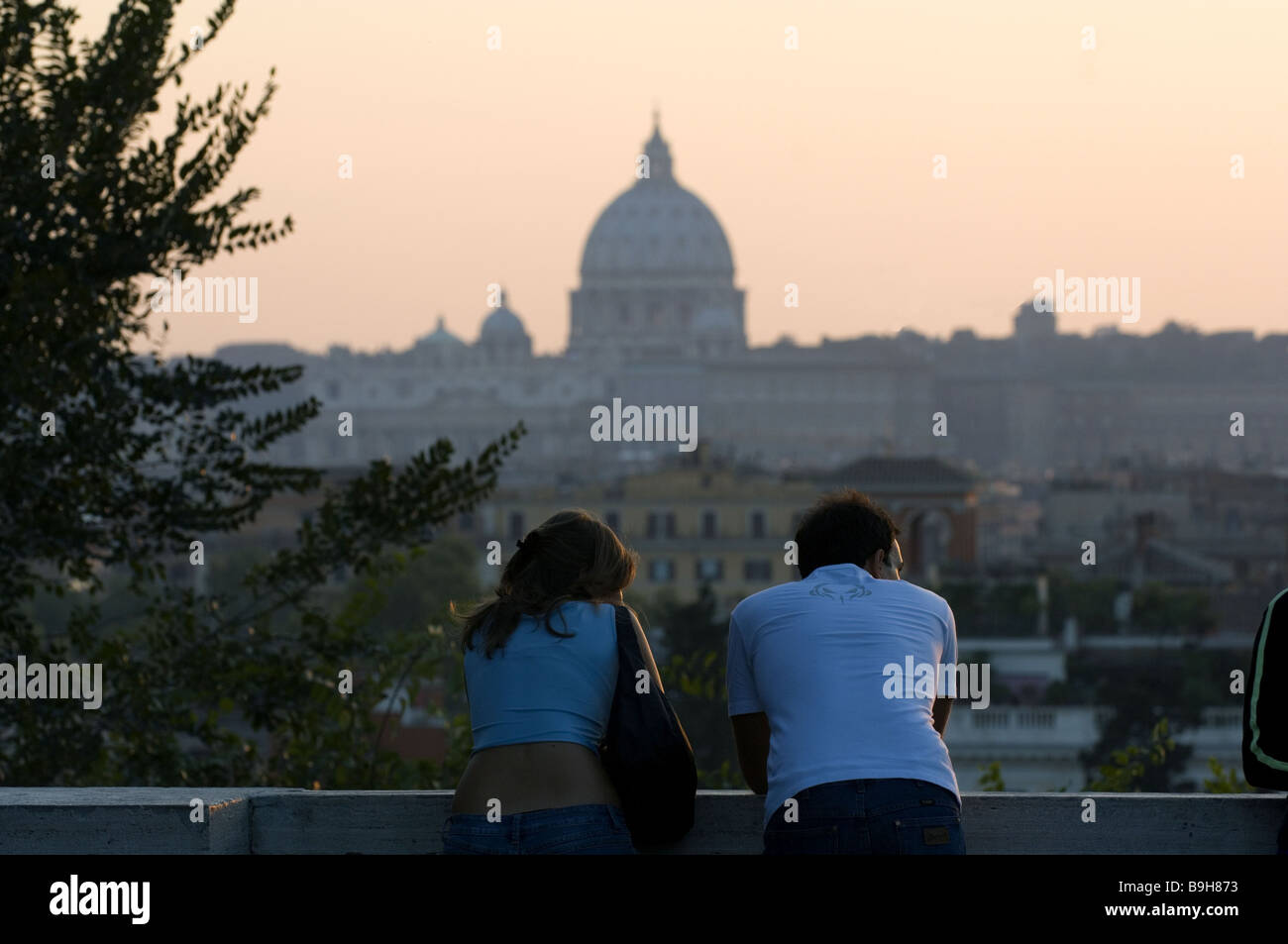 Italy Rome Pincio view-terrace tourists view St. Peter's Basilica ...