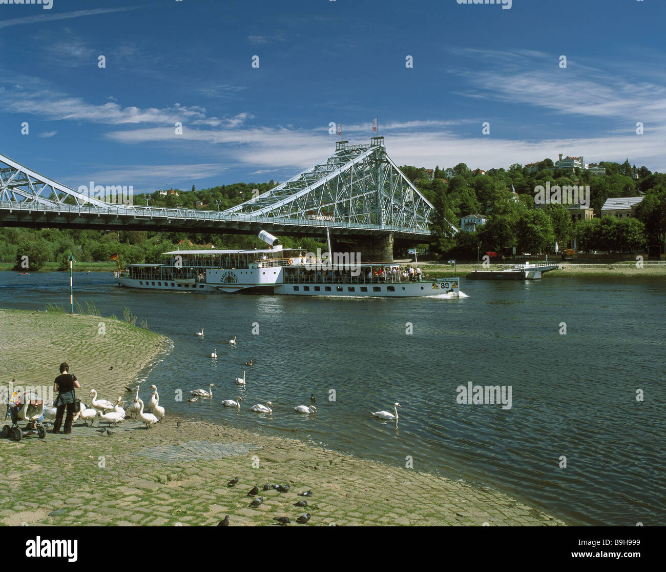Germany Saxony Dresden Loschwitzer bridge "blue miracle" trip-ship ...