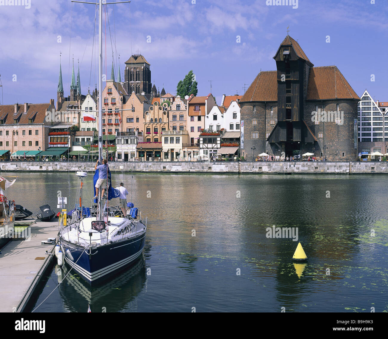 Poland Danzig city view crane-gate river Mottlau sailboat East-Europe ...