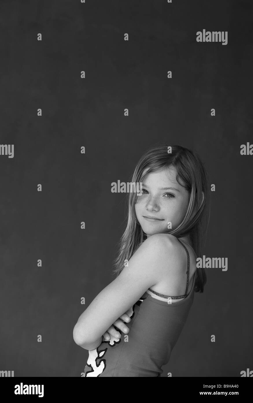 teenagers girl semi-portrait smile s/w Stock Photo - Alamy